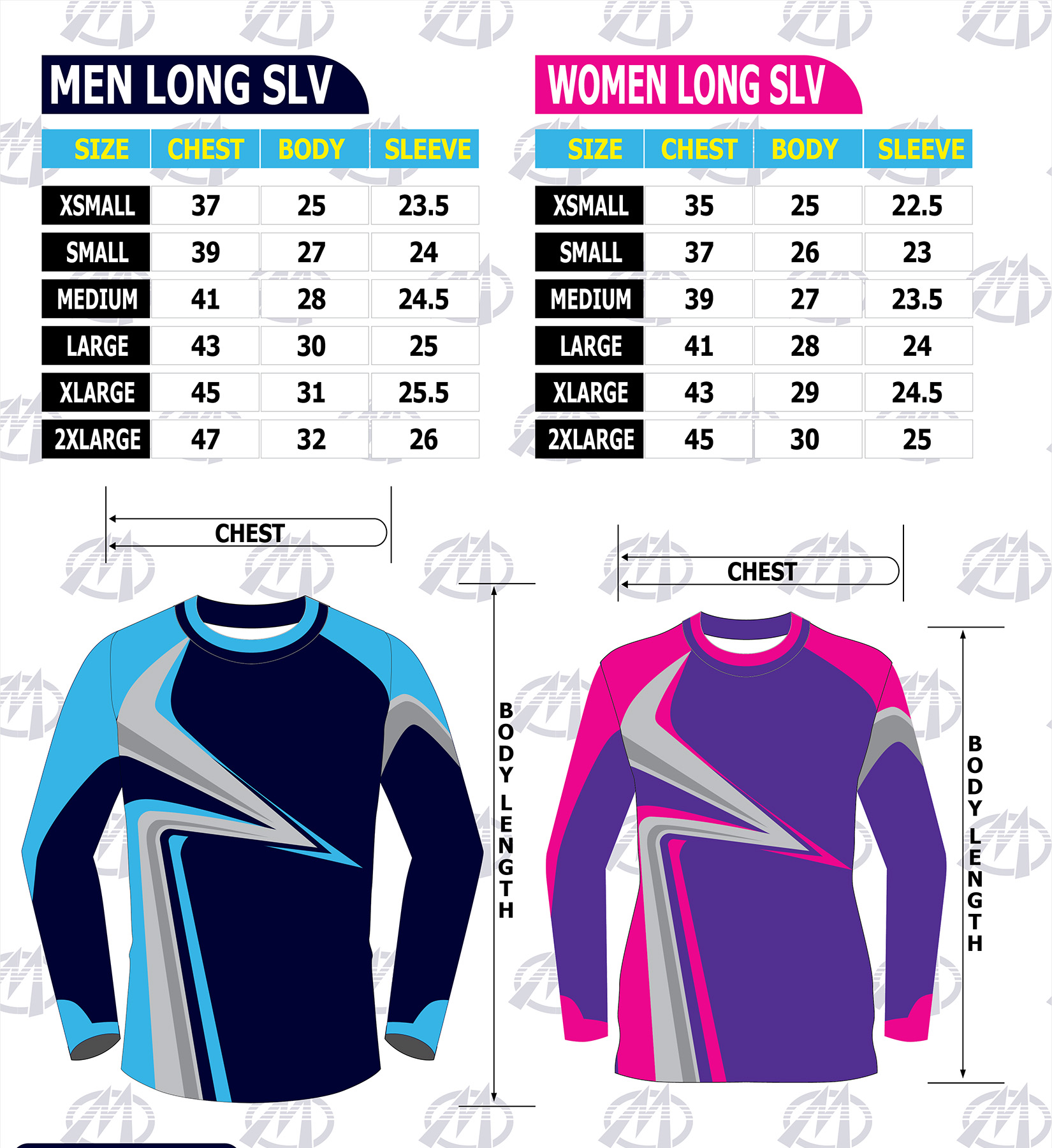LONG SLEEVE SIZING CHARTS – MEGZ Apparel