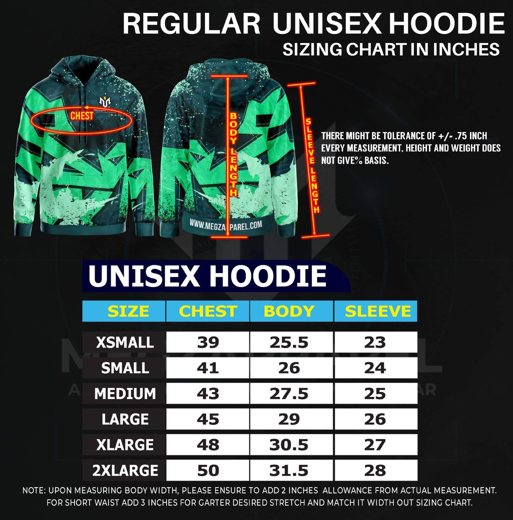 HOODIE SIZE CHART – MEGZ Apparel